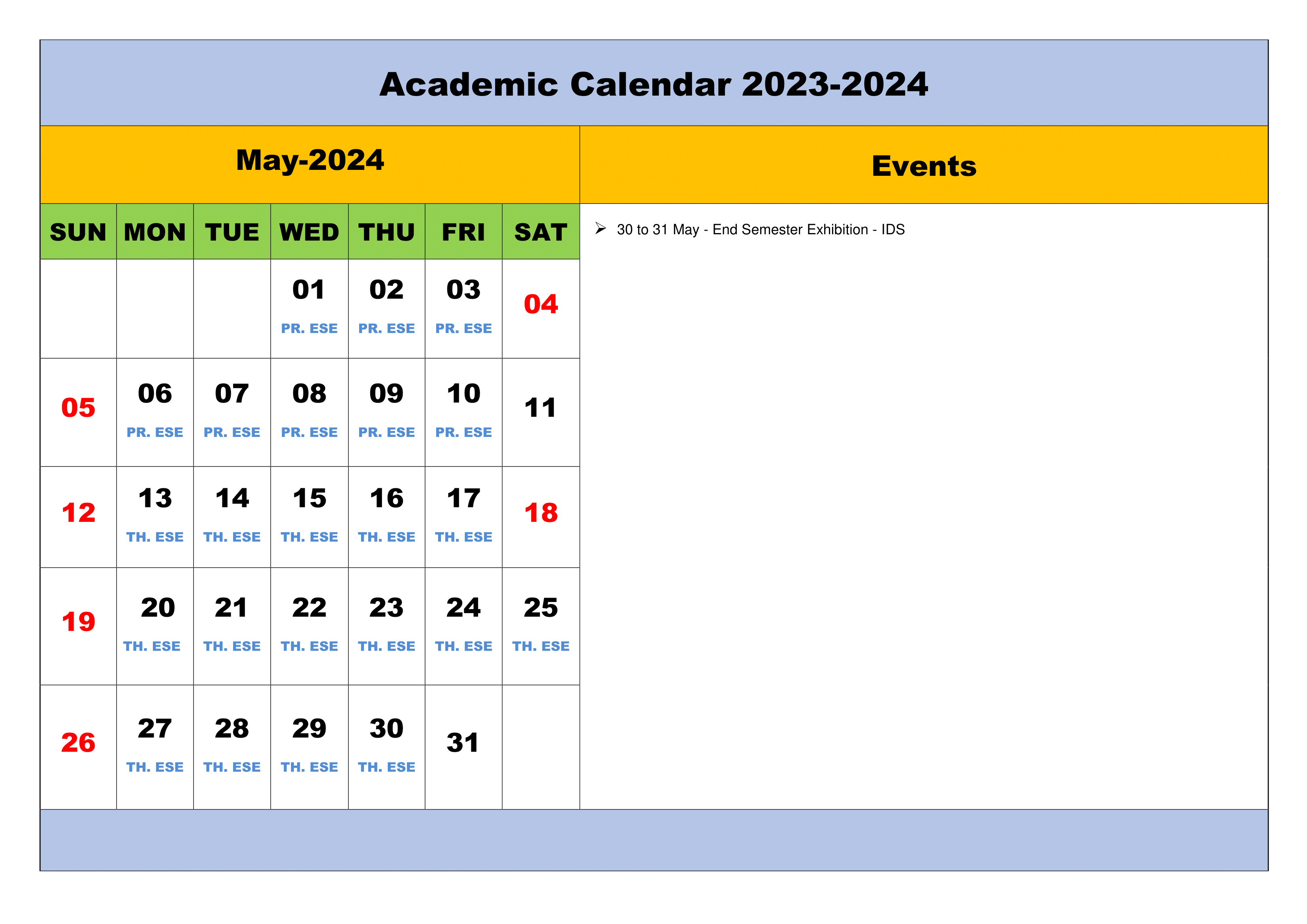 Indus University Academics Calendar for 2022-23