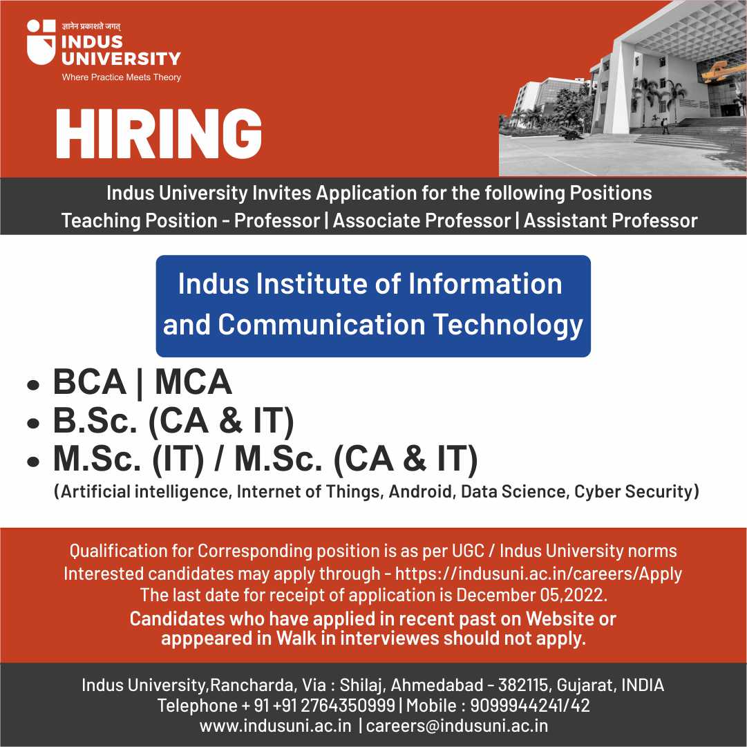 Career at Indus University - Best University in Gujarat